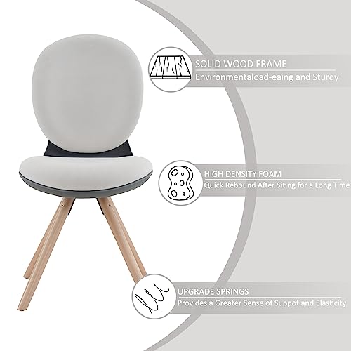LOVSPATIO Modern Dining Chairs Set of 2, Velvet Shell Upholstered Vanity Chairs with Round seat & Wood Legs for Dining Room, Kitchen, Living Room (White)
