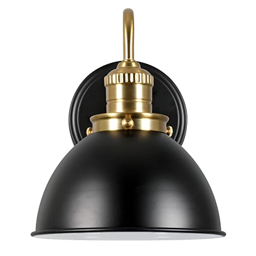 Design House 588293-BGD Savannah Farmhouse 1-Light Indoor Dimmable Wall Light Matte Black Metal Shade for Hallway Foyer Kitchen, Matte Black and Satin Gold