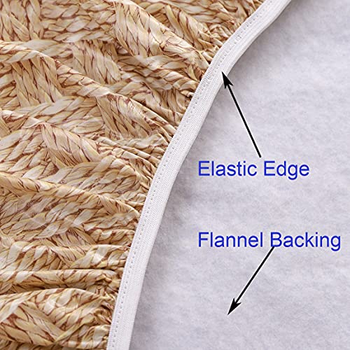 Round Vinyl Fitted Tablecloth with Flannel Backing Elastic Edge Design Table Cover Waterproof Oil-Proof PVC Table Cloth Stain-Resistant Wipeable for Round Table…
