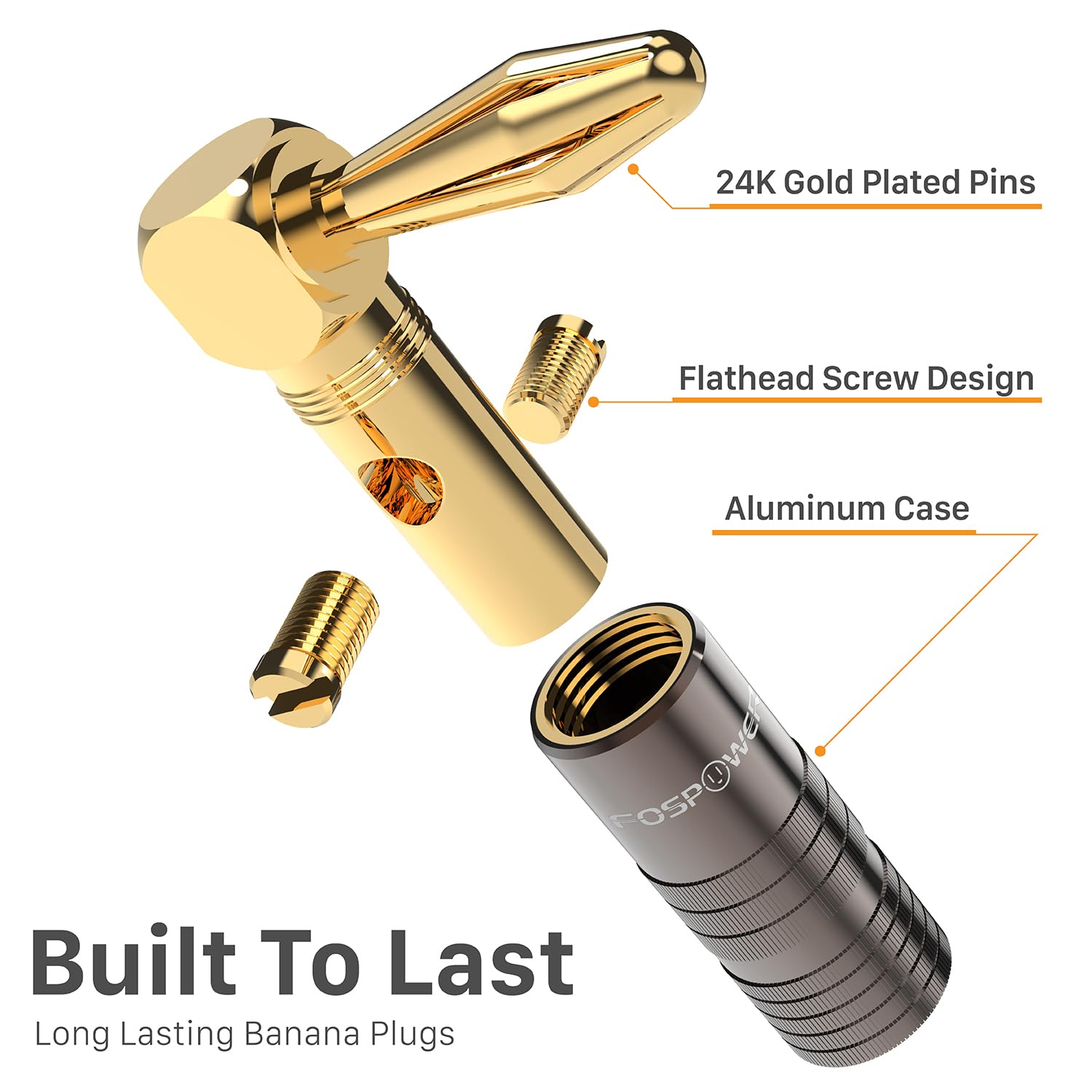 FosPower Right Angle Banana Plugs (2 Pairs / 4 pcs), Closed Screw 24K Gold Plated Banana Speaker Plug Connectors for Speaker Wire, Wall Plate, Home Theater, Audio/Video Receiver, and Sound Systems
