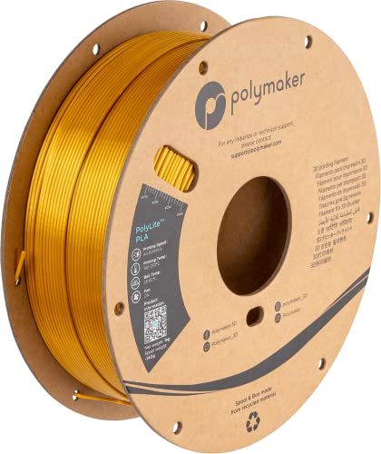 Polymaker Silk PLA Filament 1.75mm, Shiny Gold PLA 3D Printer Filament Silk 1kg - PolyLite 1.75 PLA Filament Silk Gold Filament 1.75mm Shiny PLA 3D Filament
