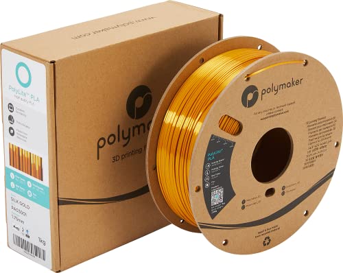 Polymaker Silk PLA Filament 1.75mm, Shiny Gold PLA 3D Printer Filament Silk 1kg - PolyLite 1.75 PLA Filament Silk Gold Filament 1.75mm Shiny PLA 3D Filament