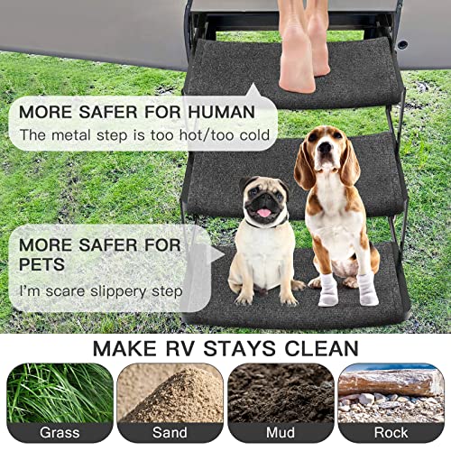 OKBA RV Step Covers Wrap Around, RV Camper Step Covers for 22 Inch RV Camper 8-10" Deep Radius Steps Only - 3 Pack Gray RV Step Rug Carpets