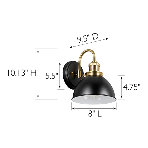 Design House 588293-BGD Savannah Farmhouse 1-Light Indoor Dimmable Wall Light Matte Black Metal Shade for Hallway Foyer Kitchen, Matte Black and Satin Gold