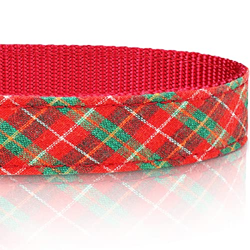 Taglory Christmas Dog Collars and Bandanas Set, Xmas Costume Triangle Pet Scarf & Collar for Medium Large Dogs, Red Plaid, 14-20"