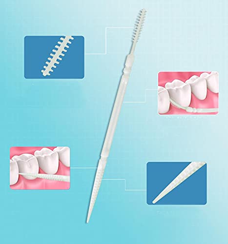Acewen 1100 Pcs Disposable Plastic Toothpick Oral Cleaning Care Tooth Cleaning Tool or Cocktail Sticks Double Head Plastic Toothpicks Disposable Brush Toothpick