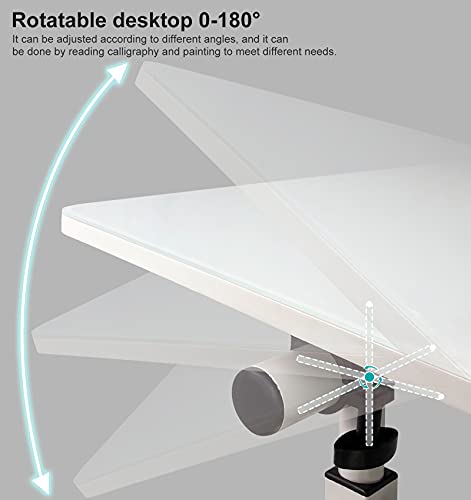 KOUPA Adjustable Height Standing Desk, Writable Tempered Glass Desktop with Eraser, 360° Flip, Wheels – Ideal for Small Spaces and Home Offices, 24 in, White(Adjustable Height: 32-47 in)