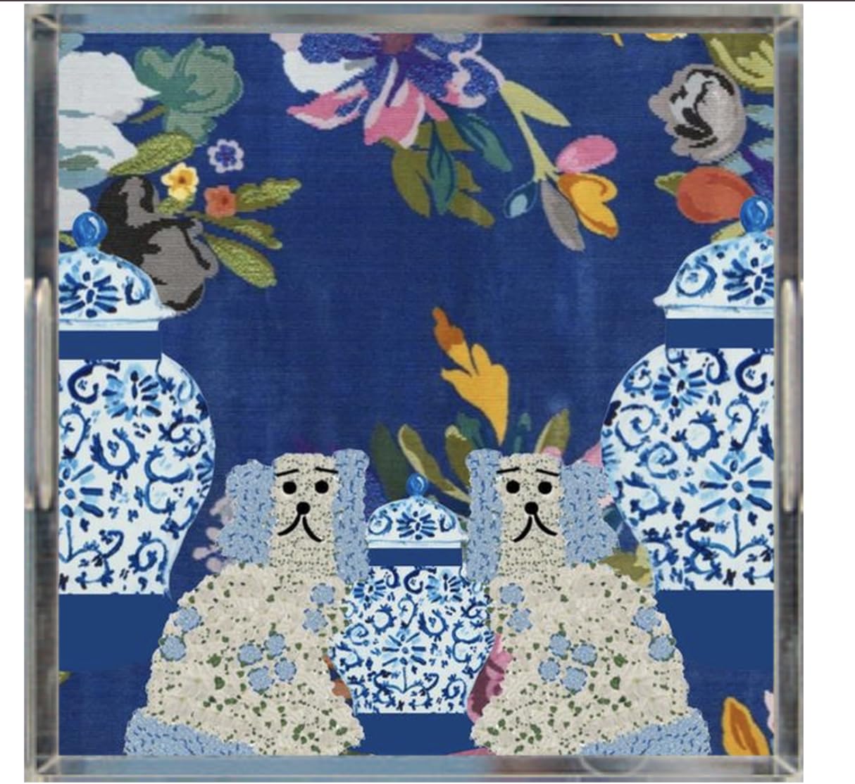 Acrylic Serving Tray ; Staffordshire Dogs Acrylic Serving Tray ; Ginger Jars Jar Acrylic Vanity Tray ; Decorative Trays for the Kithen and Bathroom
