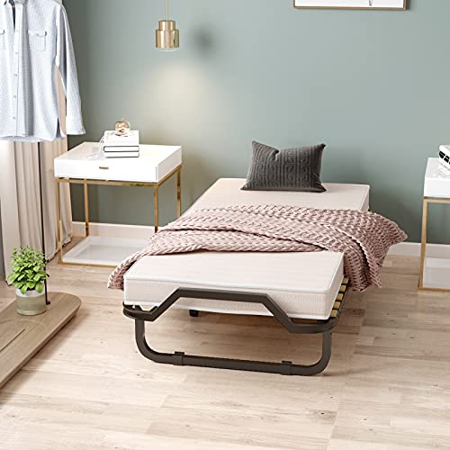 GOFLAME Folding Bed with Mattress Twin Size, Rollaway Bed with Memory Foam Mattress for Adults, Guest Bed Portable for Home and Office, Made in Italy