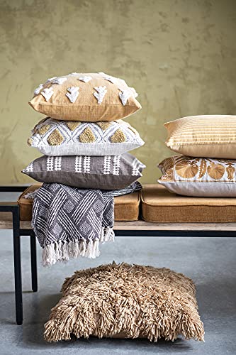Bloomingville Square Cotton Printed Slub Tufting Pillow, Chartreuse & Grey