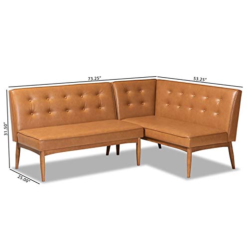 BOWERY HILL Faux Leather Upholstered and Brown Finished Wood 2-Piece Bench