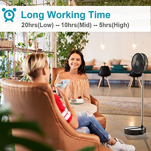 GONGDAO Oscillating Standing Fan-Portable & Foldable, Rechargeable Battery Operated Fan, Used as a Floor Fan or a Desk Fan, Adjustable Height, 8 inch 10000mAh, Quiet