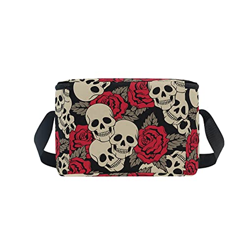 susiyo Vintage Skull Red Rose Lunch Box, Large Reusable Insulated Lunch Bag Cooler Tote for Office Picnic