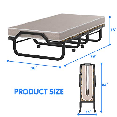GOFLAME Folding Bed with Mattress Twin Size, Rollaway Bed with Memory Foam Mattress for Adults, Guest Bed Portable for Home and Office, Made in Italy