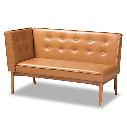 BOWERY HILL Faux Leather Upholstered and Brown Finished Wood 2-Piece Bench