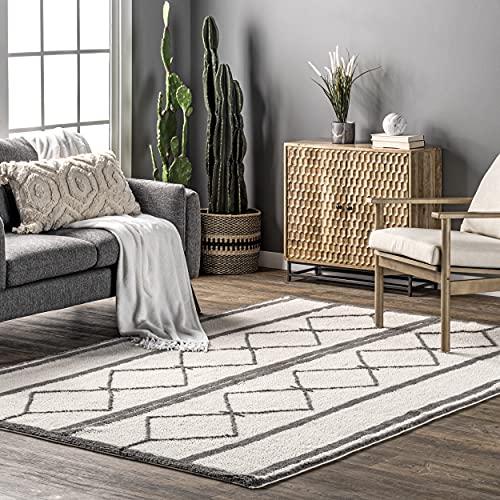 nuLOOM Sondra Machine Washable Wool Moroccan Diamond Area Rug, 5' x 8', Ivory