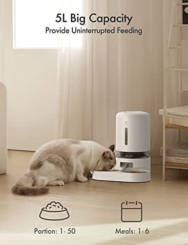 PETLIBRO Automatic Cat Feeder for Two Cats, 5L Dry Food Dispenser with Splitter and Two Stainless Bowls, 10s Meal Call and Timer Setting, 50 Portions 6 Meals Per Day for Cat and Dog