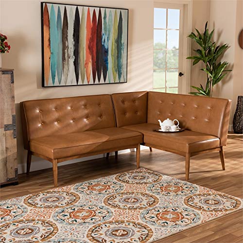 BOWERY HILL Faux Leather Upholstered and Brown Finished Wood 2-Piece Bench