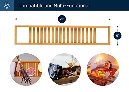 RoyalHouse Bamboo Bath Caddy Tray for Bathtub, Bath Table Tray with Book and Wine Glass Holder, Attractive Design, Suitable for Luxury Spa or Reading, Ideal Gift for Family & Friends