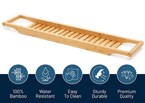 RoyalHouse Bamboo Bath Caddy Tray for Bathtub, Bath Table Tray with Book and Wine Glass Holder, Attractive Design, Suitable for Luxury Spa or Reading, Ideal Gift for Family & Friends