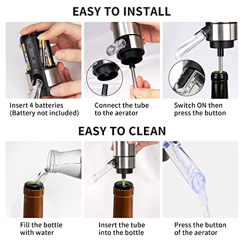 Electric Wine Aerator Pourer Automatic Wine Dispenser Pump with Retractable Tube for One-Touch Instant Oxidation Smart Wine Aerator Decanter for Travel/Home