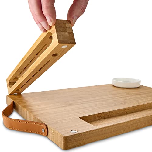 Charcuterie Board Set - Bamboo Cheese Board with Knife Set, Wine Opener, Ceramic Bowls & Forks - Removable Magnetic Utensils Holder for Easy Cleaning - Gifts for Housewarming, Weddings & Anniversaries
