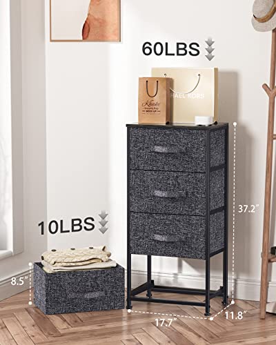 Pipishell Dresser with 4 Drawers, Tall Storage Tower with Sturdy Steel Frame Wood Top,Fabric Dresser Organizer Unit for Bedroom, Hallway, Entryway, Closets, Nursery Room Black