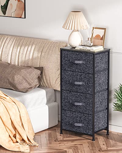Pipishell Dresser with 4 Drawers, Tall Storage Tower with Sturdy Steel Frame Wood Top,Fabric Dresser Organizer Unit for Bedroom, Hallway, Entryway, Closets, Nursery Room Black