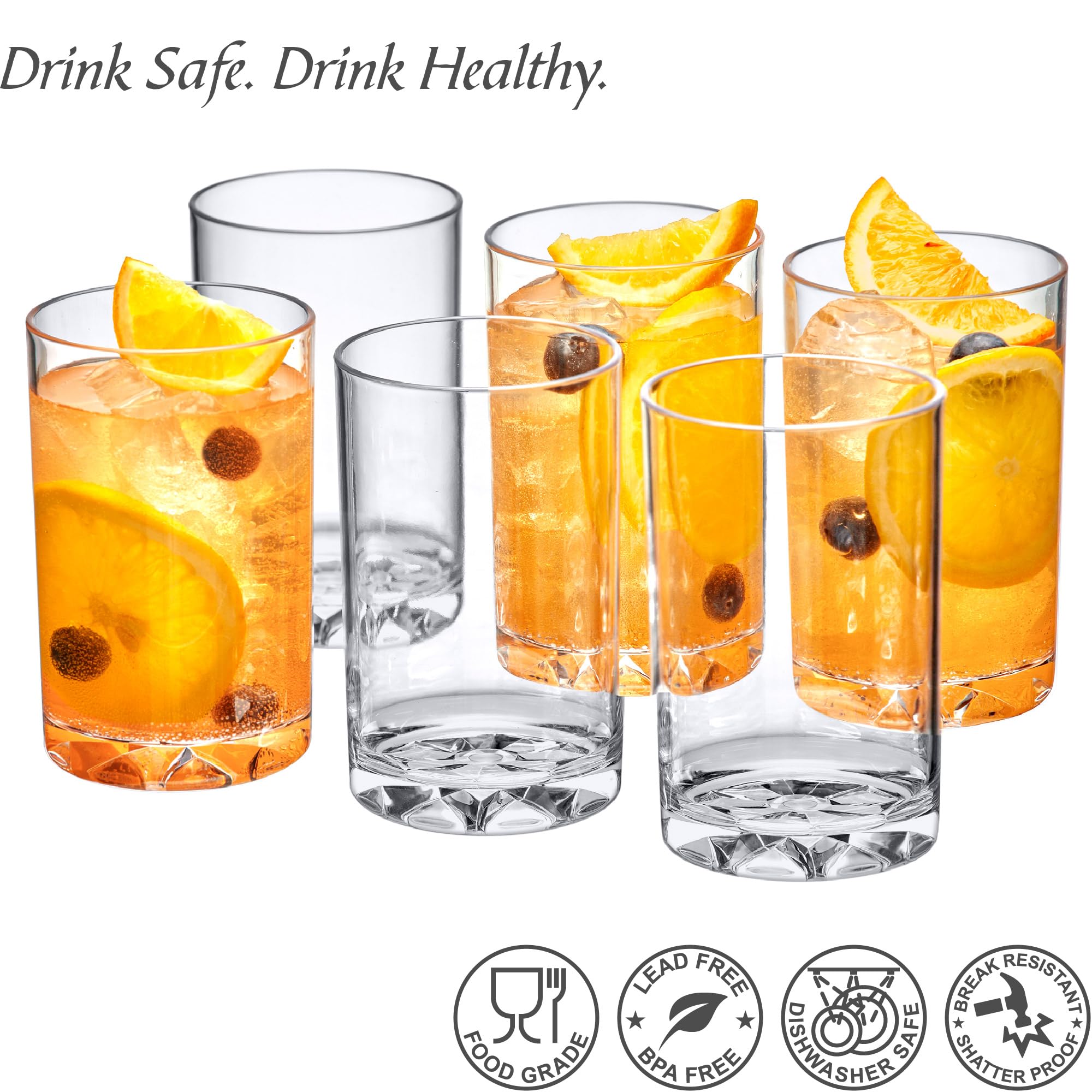Amazing Abby - Liberty - 10-Ounce Plastic Tumblers (Set of 6), Plastic Drinking Glasses, Reusable Plastic Cups, BPA-Free, Shatter-Proof, Dishwasher-Safe (Made of Plastic, NOT Glass)