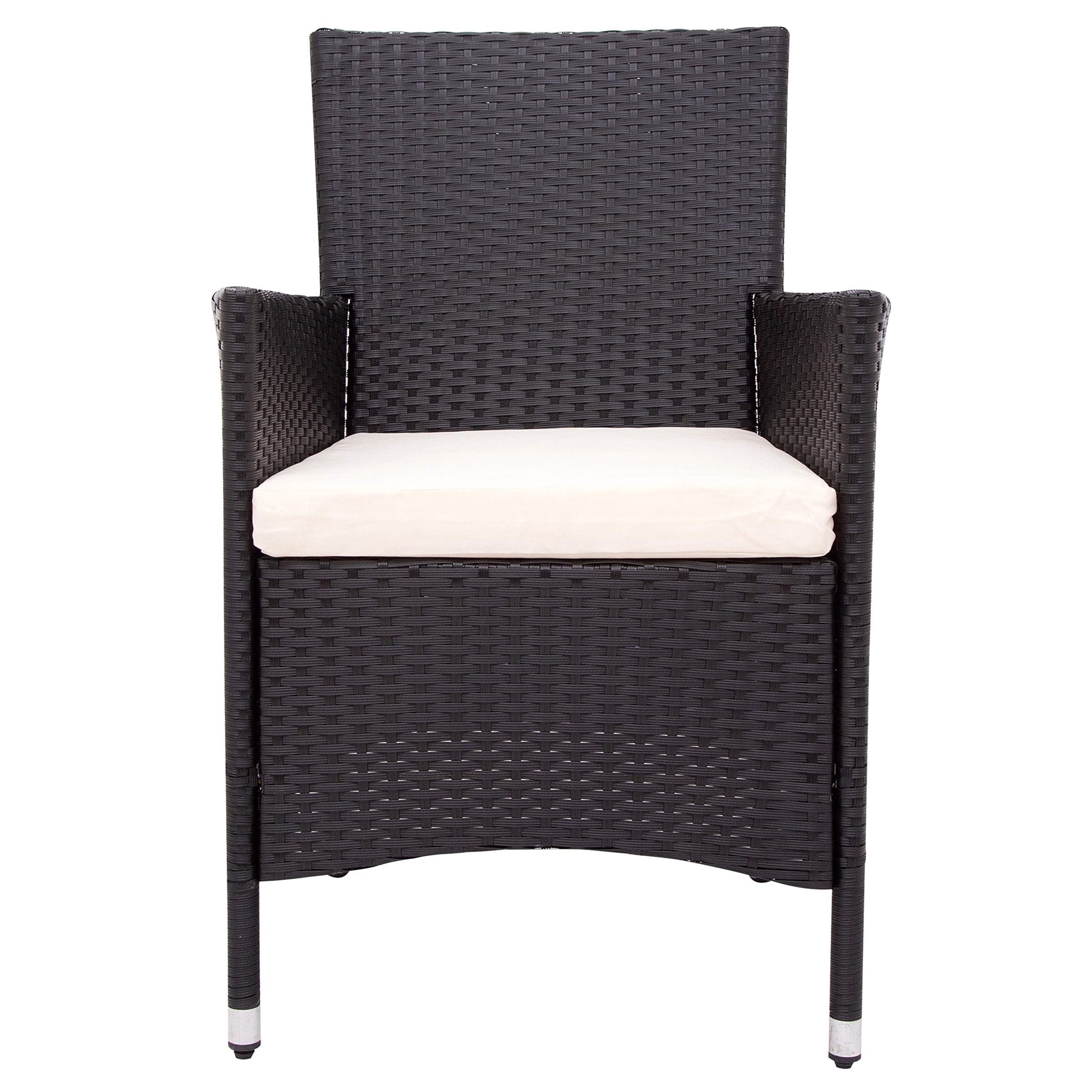 ERYE 7 Pieces PE Wicker Rattan Dining Sets Include Tempered Frosted Glass Table,6 Armchairs and Cushions, All-Weather Outdoor & Patio Conversation Dinner Furniture for Garden Backyard,Black +Beige