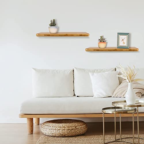JOIKIT 4 PCS 16 Inch Bamboo Floating Shelves Wall Mounted, Bamboo Wall Shelf, Decorative Floating Shelf for Bedroom, Kitchen, Bathroom, Living Room
