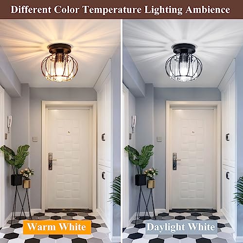 IBBIBABO 2-Pack Industrial Semi Flush Mount Ceiling Light Fixtures, Black Modern Crystal Ceiling Lights, Farmhouse Ceiling Lamps for Bedroom Living Room Hallway Entryway Kitchen Bathroom, E26 Socket