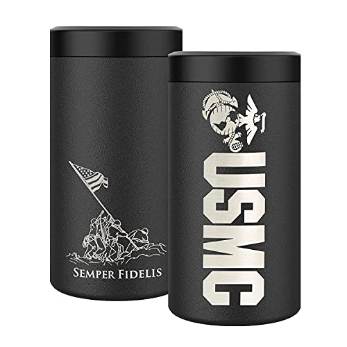 Marine Corps 4 in 1 Insulated Can Cooler, Stainless Steel Double-Walled Insulator for 12 oz Standard or Skinny Slim Cans, 12 Oz Beer Bottles & Mixed Drinks β Gifts for Marines