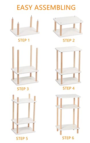 exilot 3-Tier Side Table, Tall End Table with Storage Rack, Wooden Bedside Table for Living Room Bedroom Office No-Tool Assembly White.
