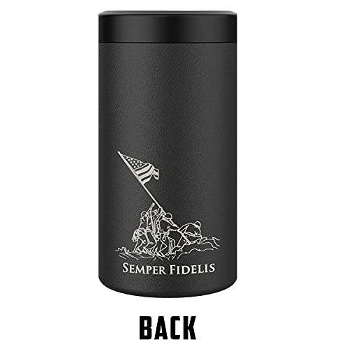 Marine Corps 4 in 1 Insulated Can Cooler, Stainless Steel Double-Walled Insulator for 12 oz Standard or Skinny Slim Cans, 12 Oz Beer Bottles & Mixed Drinks β Gifts for Marines