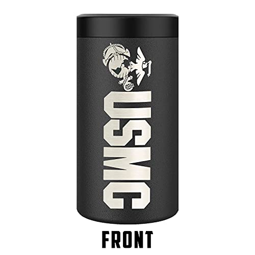 Marine Corps 4 in 1 Insulated Can Cooler, Stainless Steel Double-Walled Insulator for 12 oz Standard or Skinny Slim Cans, 12 Oz Beer Bottles & Mixed Drinks β Gifts for Marines