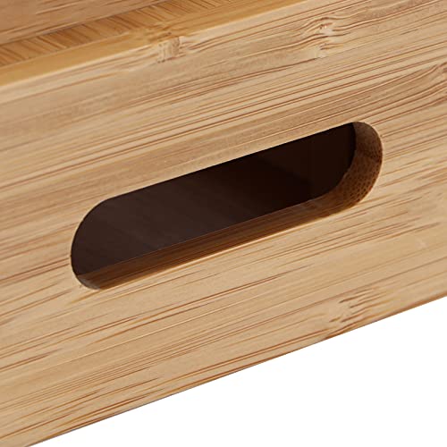 AUNMAS Charging Station Rack Valet Dock Organizer, Bamboo Wood Cell Phone Dock Portable Tablet Computer Organizer Storage Box for Home Office