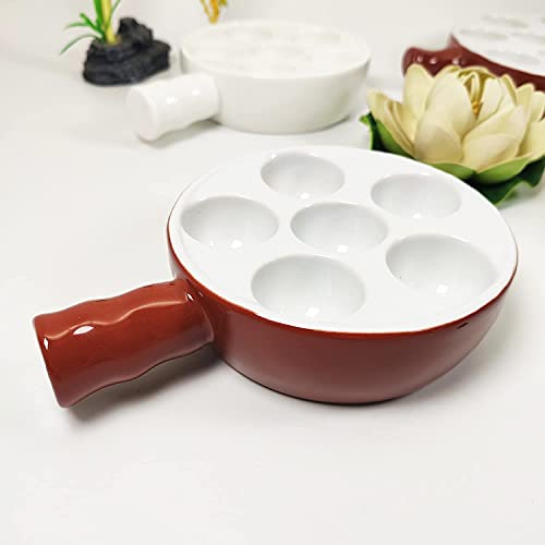 jinsongdafa Ceramic Escargot Plates (2-Pack) 6.22-Inch with Handle Footed Dishes, Oven Safe Holes Set for Home Restaurant Hotel (Brown, 6.22 inch)