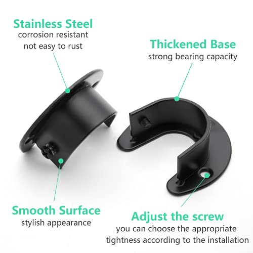Suiwotin 2 Packs Stainless Steel Closet Rod End Supports 1 Inch Wardrobe Bracket Heavy Duty Closet Pole Sockets Flange Rod Holder, U-Shaped with Screws, Black