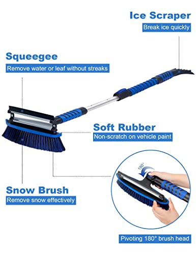 anngrowy 41" Ice Scraper Snow Brush for Car Snow Scraper and Brush Snow Broom Windshield Scraper Car Snow Removal Equipment Snow Cleaner for Car Squeegee Extendable Long Snow Brush Broom for SUV Truck