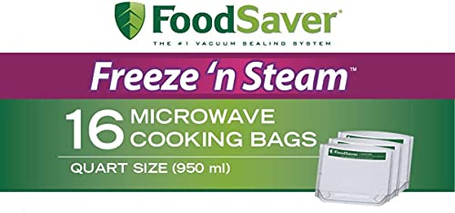 FoodSaver 1-Quart Freeze 'n Steam Microwavable Single-Cooking Bags, 16 Count, Clear (4 Pack)