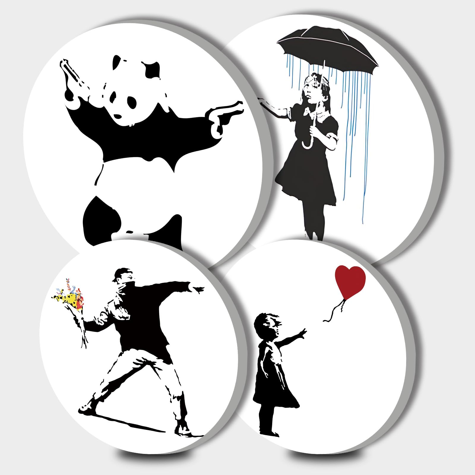 Aihonmin Banksy Electric Stove Burner Covers, Funny Set of 4 Round 8 In and 10 In, Gas Metal Cover, Eyes Cooktop Decorative, Home Decor, Kitchen Decor