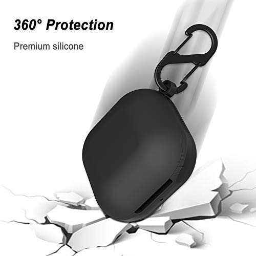 Geiomoo Silicone Carrying Case Compatible with Galaxy Buds2, Galaxy Buds Pro, Galaxy Buds Live, Portable Scratch Shock Resistant Cover with Carabiner (Black)