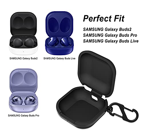 Geiomoo Silicone Carrying Case Compatible with Galaxy Buds2, Galaxy Buds Pro, Galaxy Buds Live, Portable Scratch Shock Resistant Cover with Carabiner (Black)