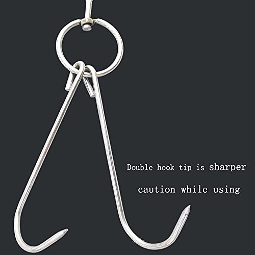 Setaria Viridis 3 PCS Double Meat Hooks Roast Duck Bacon Hams Shop Hook BBQ Grill Drying Hanger Cooking Tools Accessories for Peking Duck (Silver)