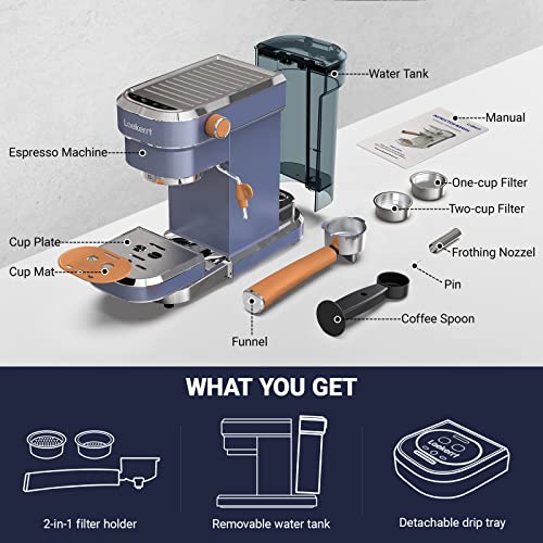 Laekerrt Espresso Machine 20 Bar Espresso Maker CMEP01 with Milk Frother Steamer, Home Expresso Coffee Machine for Cappuccino and Latte (Navy Blue, Stainless Steel) Gift for Coffee Lovers, Father