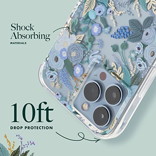 Rifle Paper Co. iPhone 13 Pro - 10ft Drop Protection with Wireless Charging, Scratch Resistant Protective 6.1" Case for iPhone 13 Pro, Shock Absorbing Material, Floral Print -Garden Party Blue