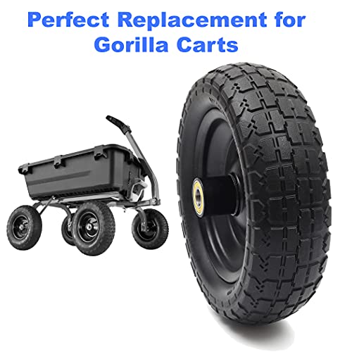 (4-Pack) 10ββ Replacement Tire for Gorilla Cart - Solid Polyurethane Flat-Free Tire and Wheel Assembly - 3β Wide Tires with 5/8 Axle Borehole and 2.1β Hub