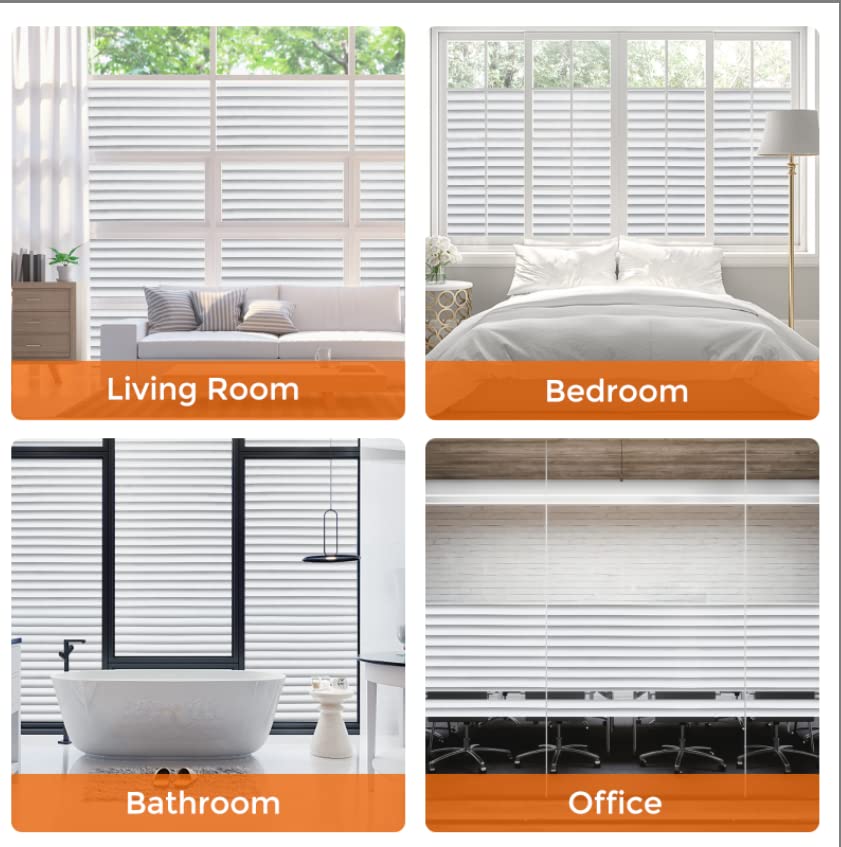 bofeifs Window Privacy Film Frosted Glass Window Film Non Adhesive UV Blocking Decorative Window Coverings for Home Office Meeting Room (Static Cling, Removable, Blinds Pattern) 35.6 x 78.7 inches