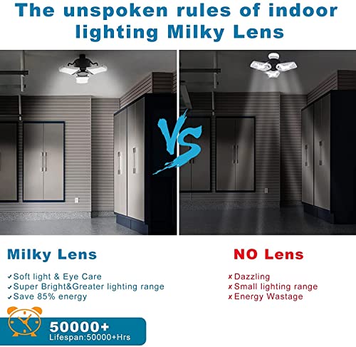 2-Pack LED Garage Lights, 80W LED Shop Light 5000K 6000LM Three-Leaf Garage Ceiling Light Fixtures,Adjustable Multi-Position Panels,E26 Base,LED Glow Light for Garage, Workshop Attic and Basement
